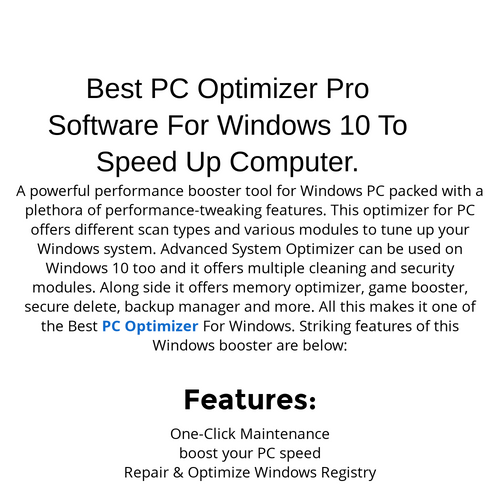Best PC Optimizer Pro Software For Windows 10 To Speed Up Computer.