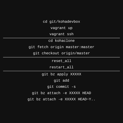 Koha bug squashing commands