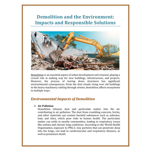 Demolition and the Environment: Impacts and Responsible Solutions