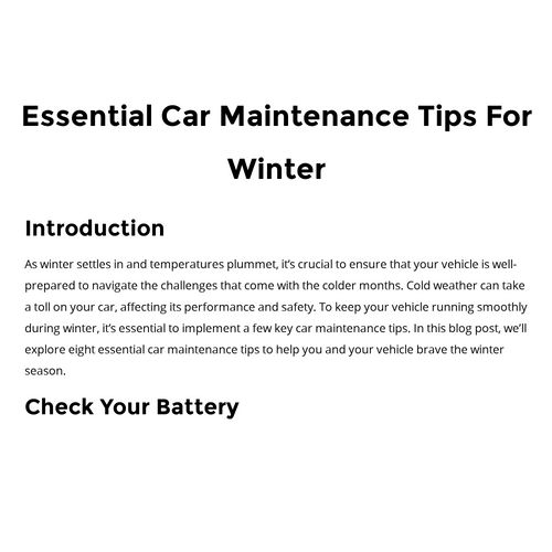 Essential Car Maintenance Tips For Winter