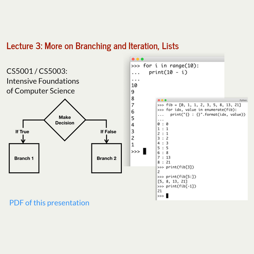CS 5001 Lecture 3 - More on branching, iteration, lists