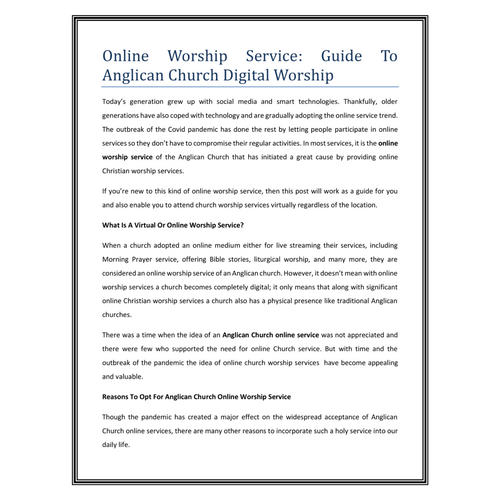 Online Worship Service-Guide To Anglican Church Digital Worship