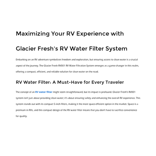 Maximizing Your RV Experience with Glacier Fresh's RV Water Filter System