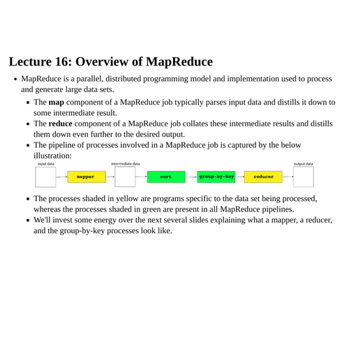 Lecture 16: Overview of MapReduce