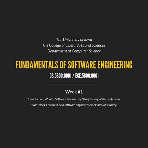 Fundamentals of Software Engineering, Fall 2018, Week #1