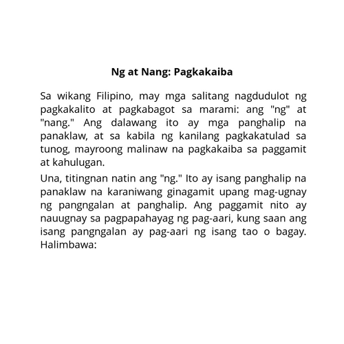 Ng at Nang: Pagkakaiba
